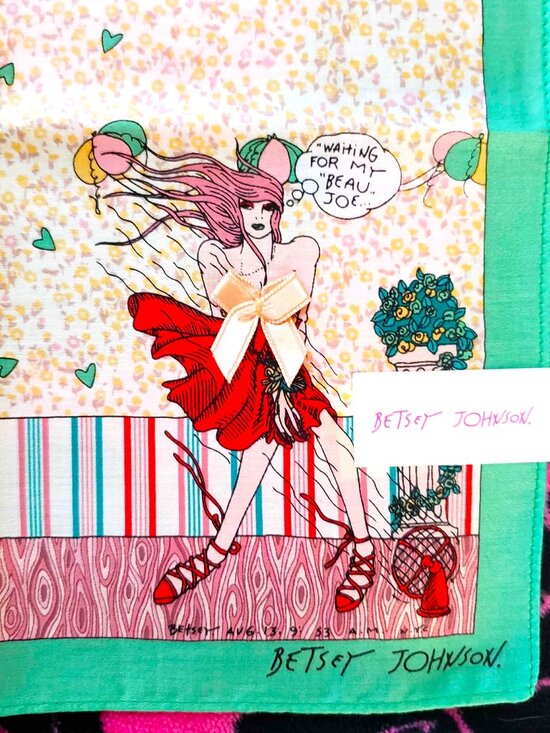 Betsey Johnson | Accessories | Vintage Betsey Johnson Art Scarf Waiting ...
